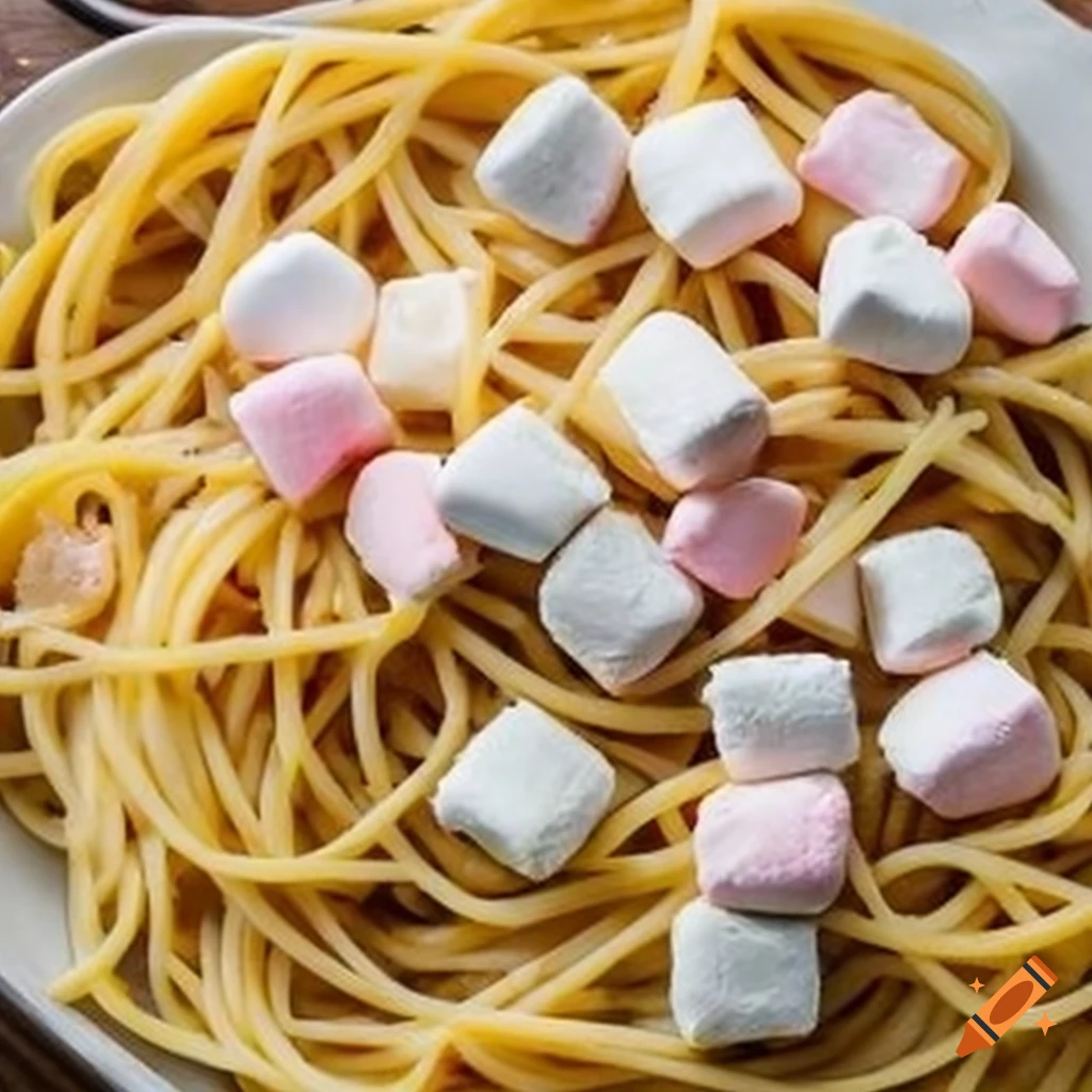 Spaghetti with marshmallows on Craiyon