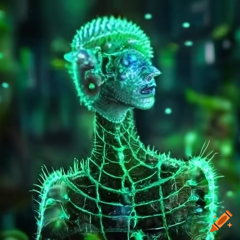 Biopunk Venus flytrap creature in a cityscape covered in moss and ...