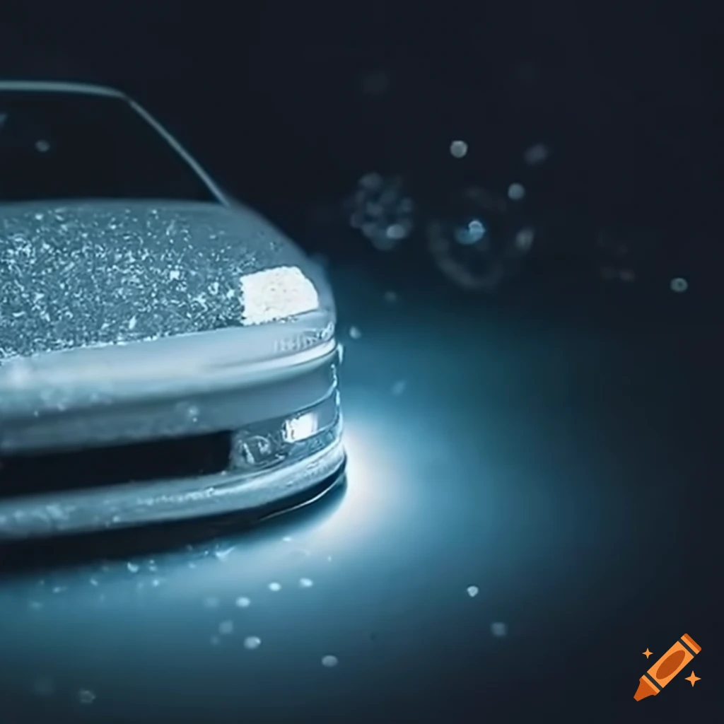 Shiny white JDM car coated in crystallized sugar on Craiyon