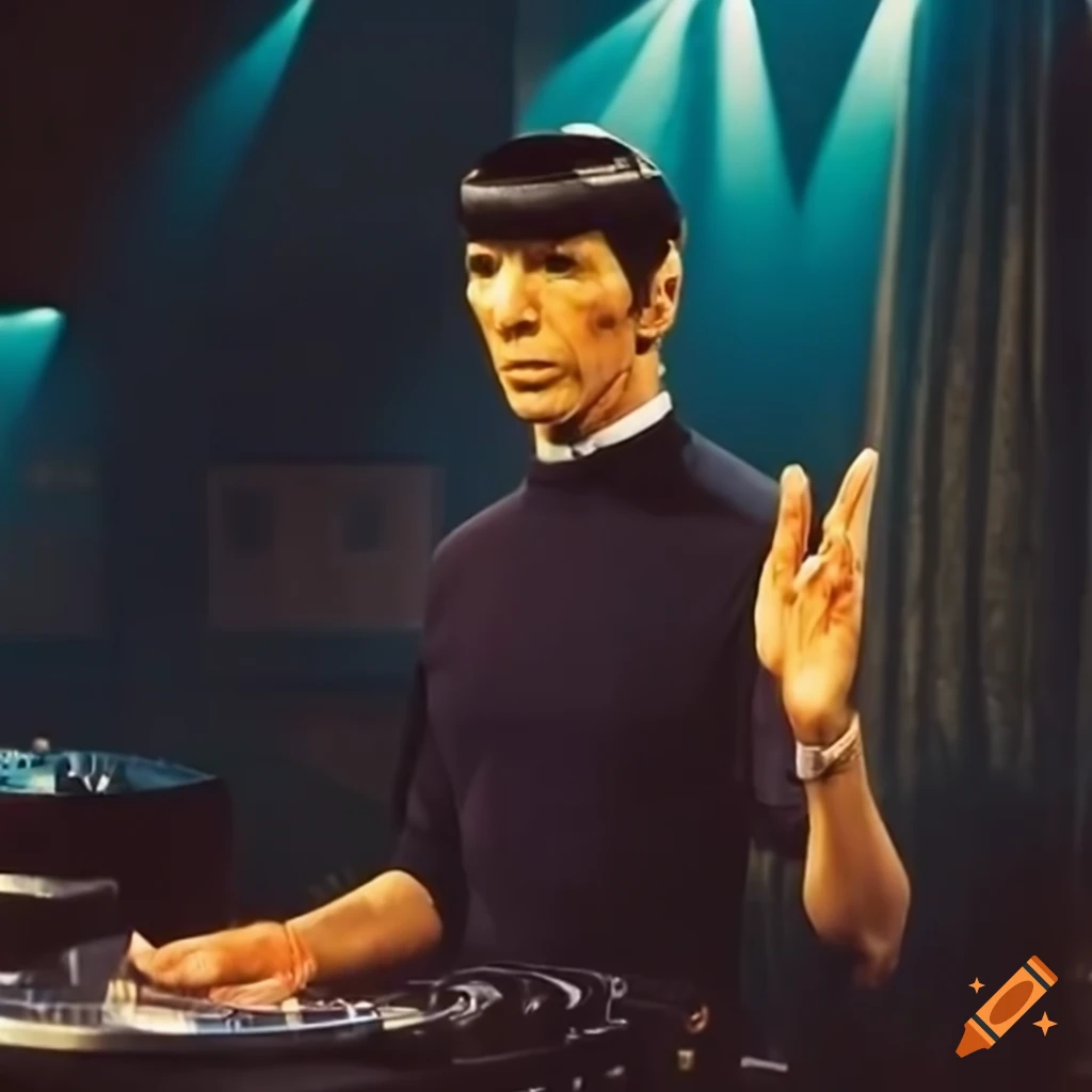 Mr. spock as a dj in a nightclub on Craiyon