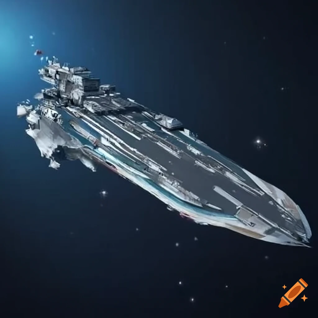 Arrowhead-shaped space warship in outer space on Craiyon