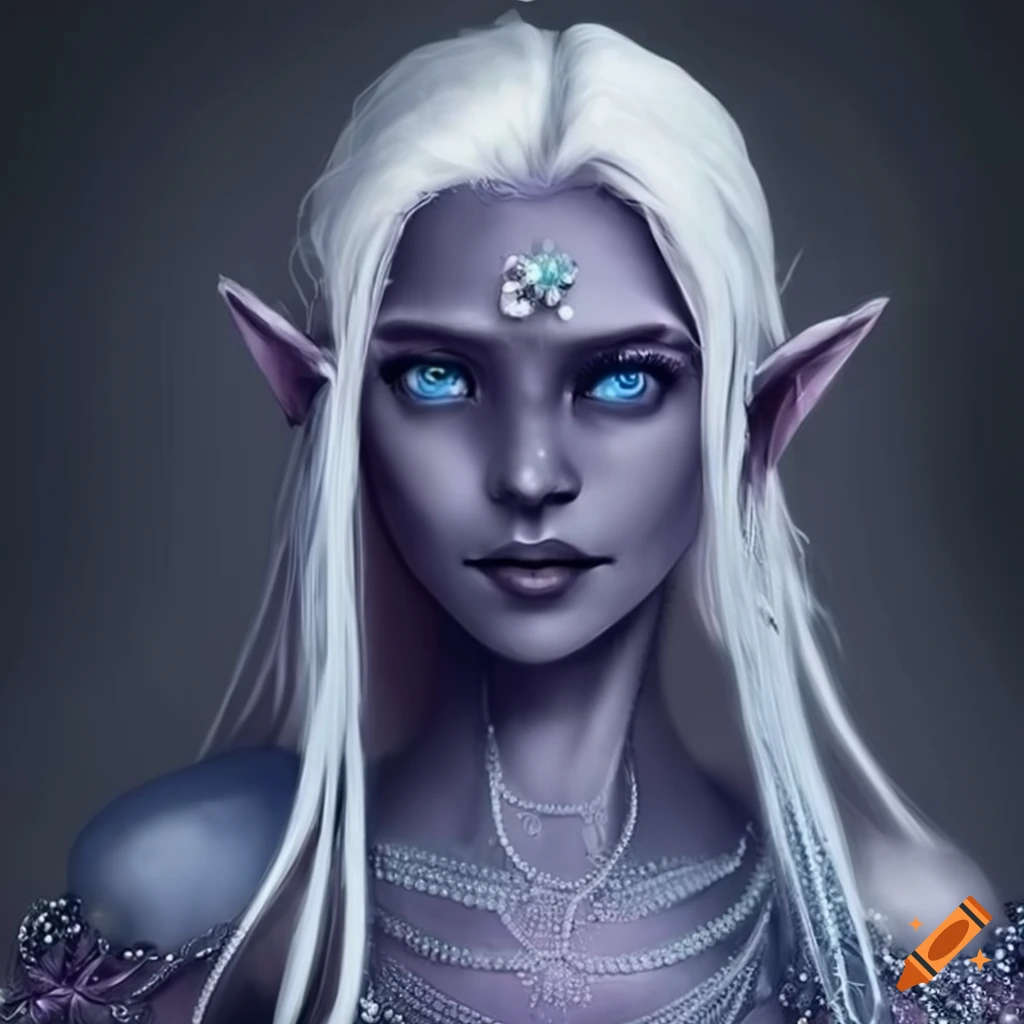 Cute drow princess with white hair and blue eyes wearing spider jewelry ...
