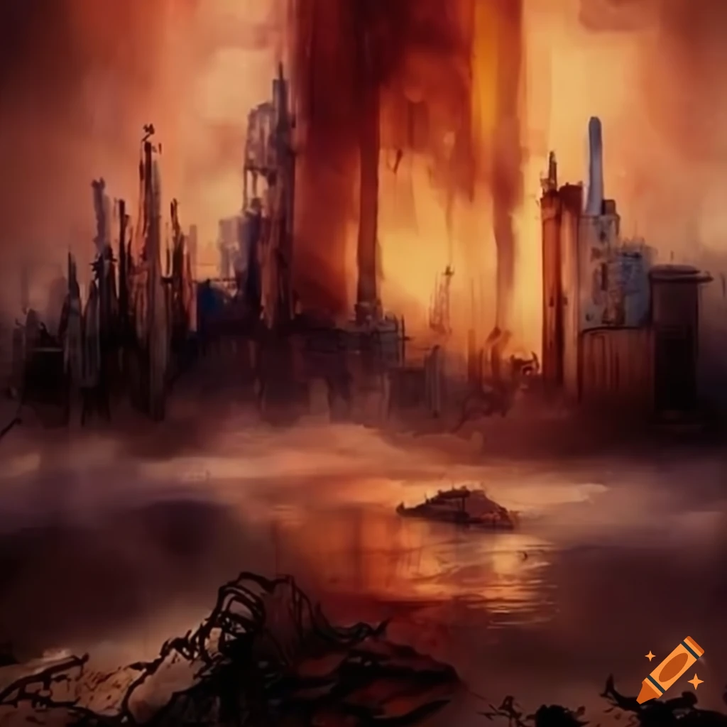 Apocalyptic watercolor scene on Craiyon