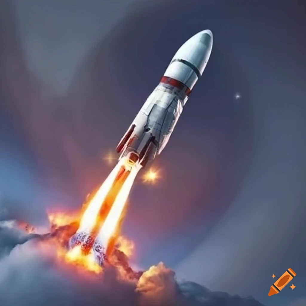 Rocket ship speeding through space on Craiyon