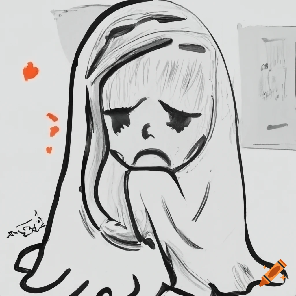 Sad and painful ghost drawn by a baby on Craiyon
