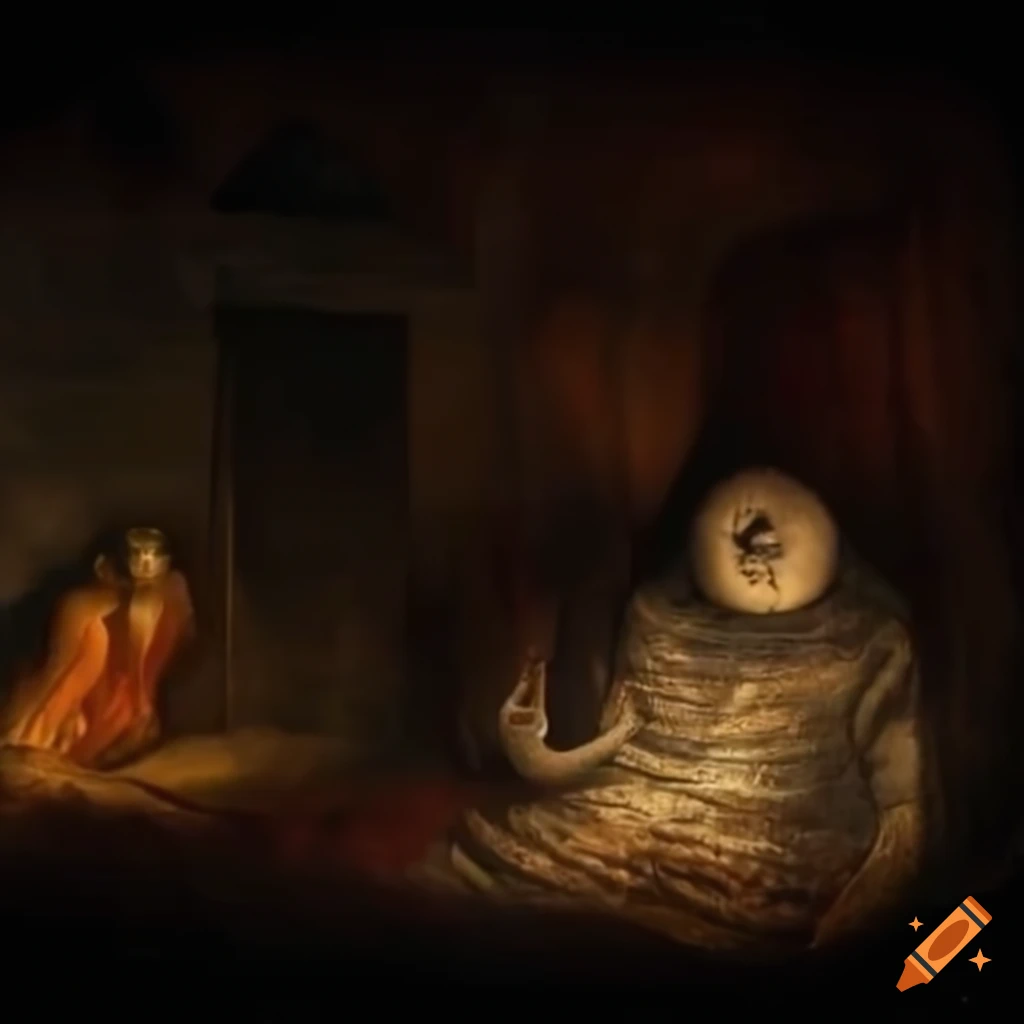 Surreal nightmare scene with detailed suspenseful interpretation on Craiyon