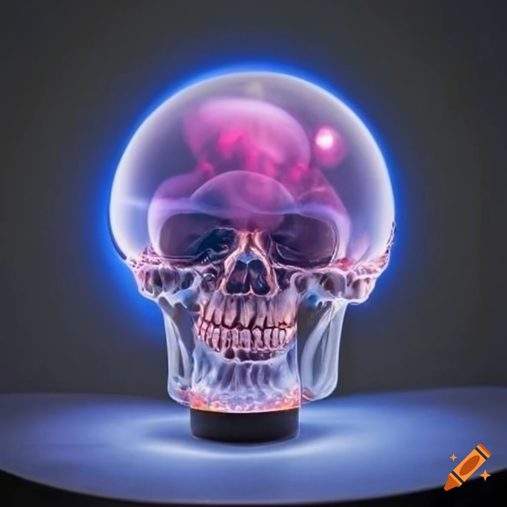 Clear glass skull plasma globe on Craiyon