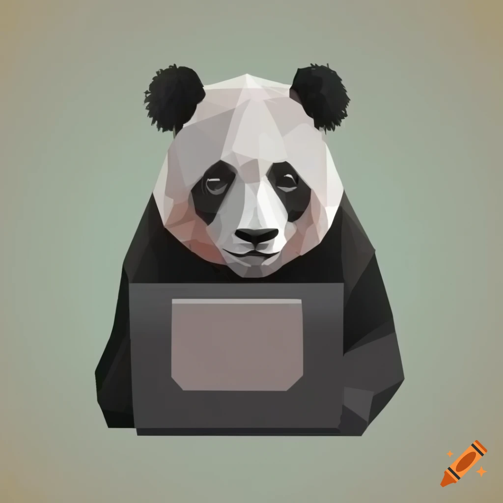 Panda using a computer in low poly style on Craiyon