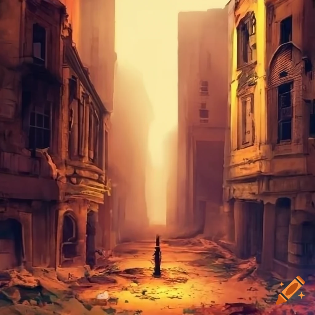 Deserted old city with warm colors and sandy surroundings on Craiyon