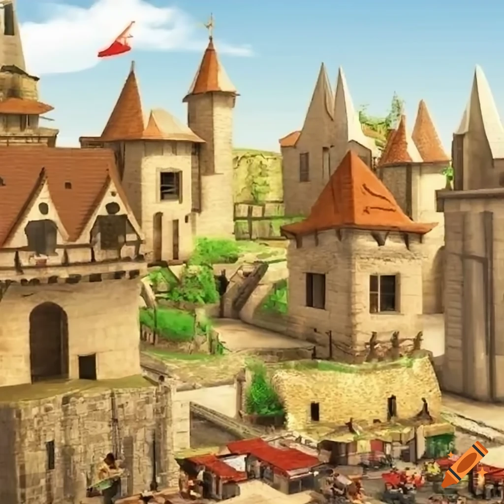 Highly detailed medieval cityscape on Craiyon