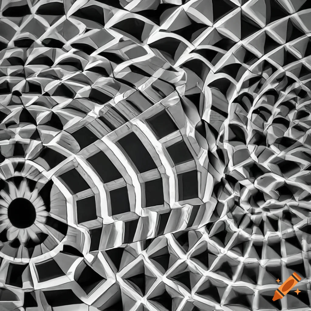 Penrose geometric paradox surreal illusions in black and white colors ...