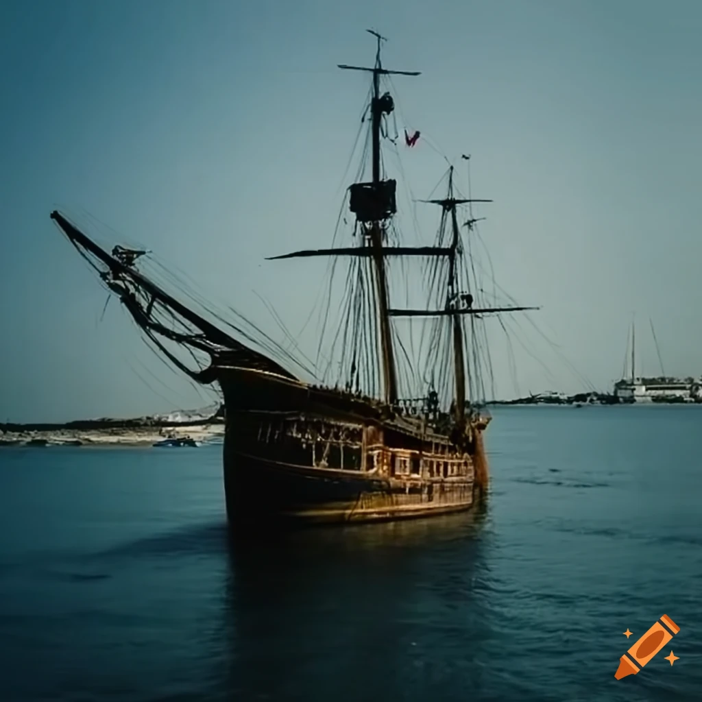 Pirate harbor with ships, water, and docks in the 1600s on Craiyon