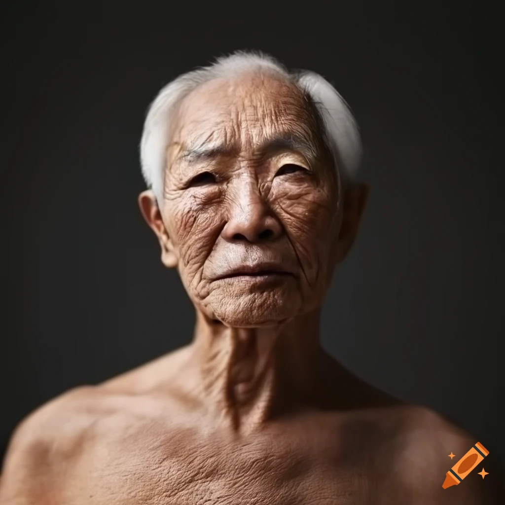Elderly japanese man with textured skin and wrinkles on Craiyon