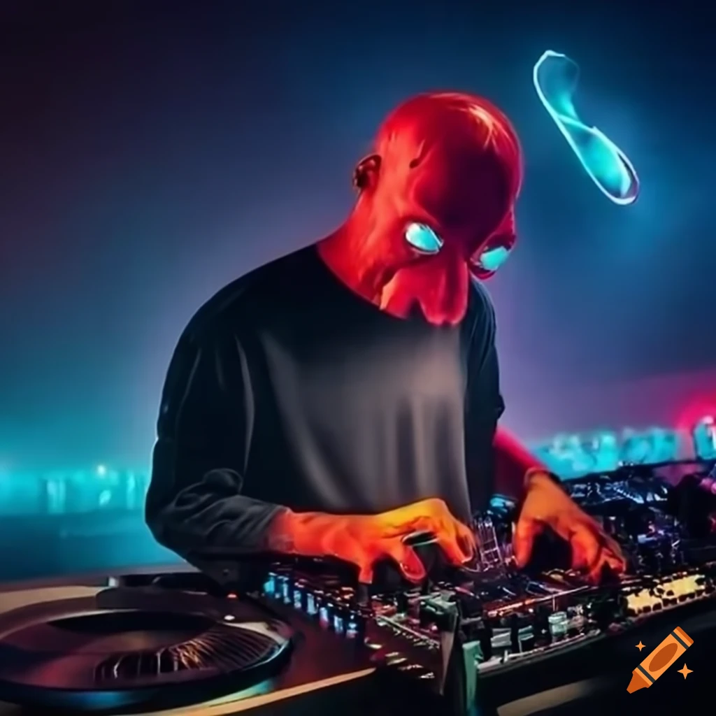 Zoidberg dj set with laser light show in a boiler room on Craiyon
