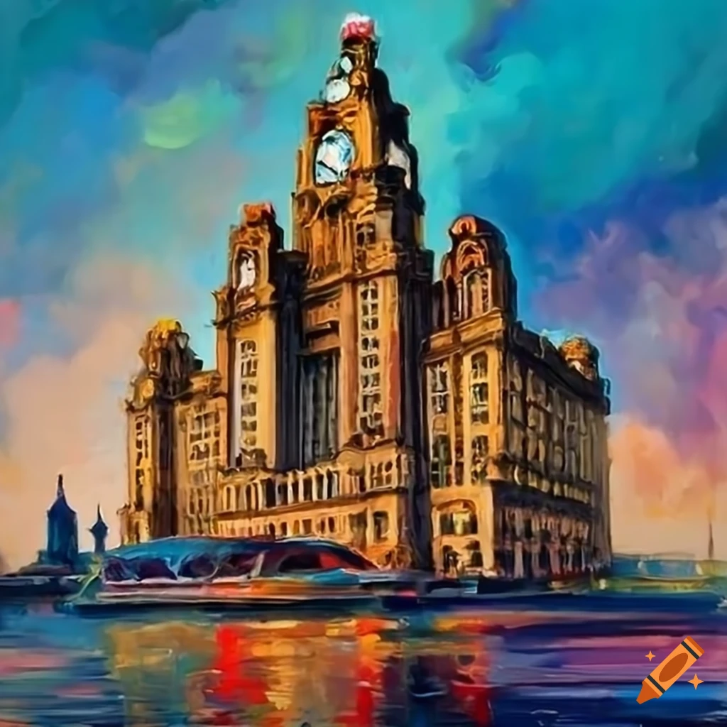 Oil painting of liverpool's liver building with intricate details on ...