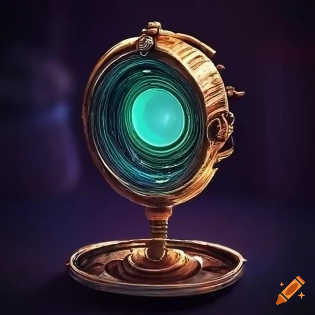 Ancient magical power-consuming device with multiple lenses and vibrant ...