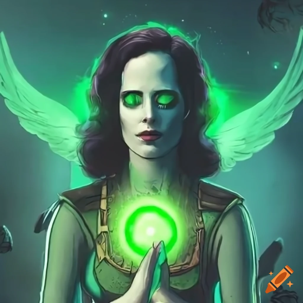 Marvel Comics scene with fallen Space Angel and green UAP Orb, Young ...