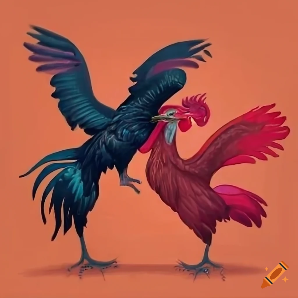 Black and red roosters in a cubist art style fight on Craiyon