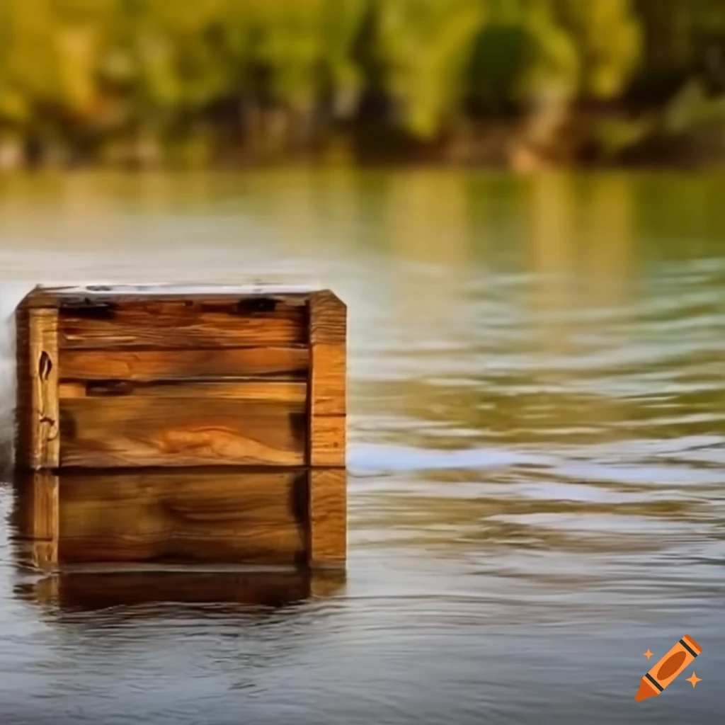Wooden box in a river on Craiyon