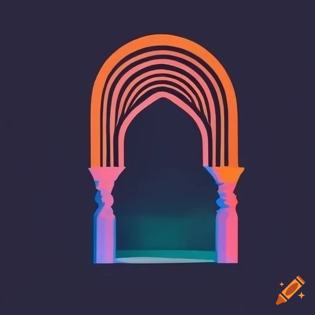 Geometric drawing with arches, dots, and lines in a minimalist style on ...