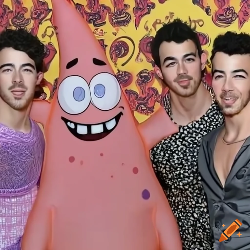 Patrick Star with the Jonas Brothers on Craiyon