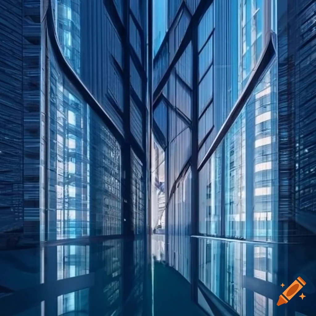 Modern financial institution with precision lines and striking design ...