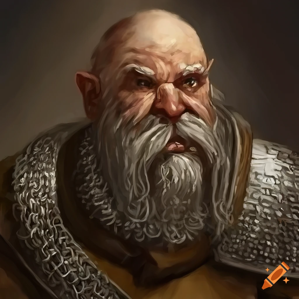 Portrait of an old male d&d dwarf in chain mail armor with warhammer on ...