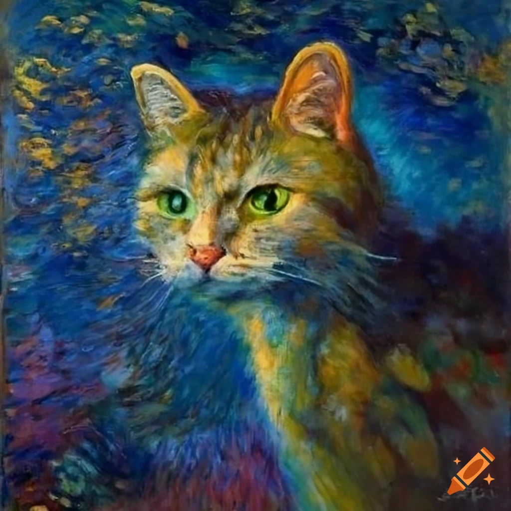 Celestial cat beast by claude monet, 19th century oil painting on Craiyon