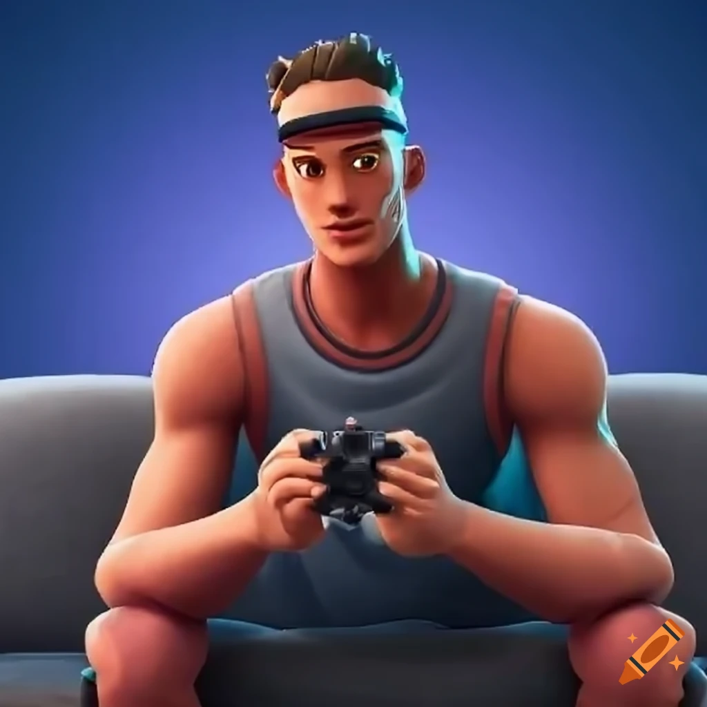 Fortnite player sitting on sofa with controller on Craiyon