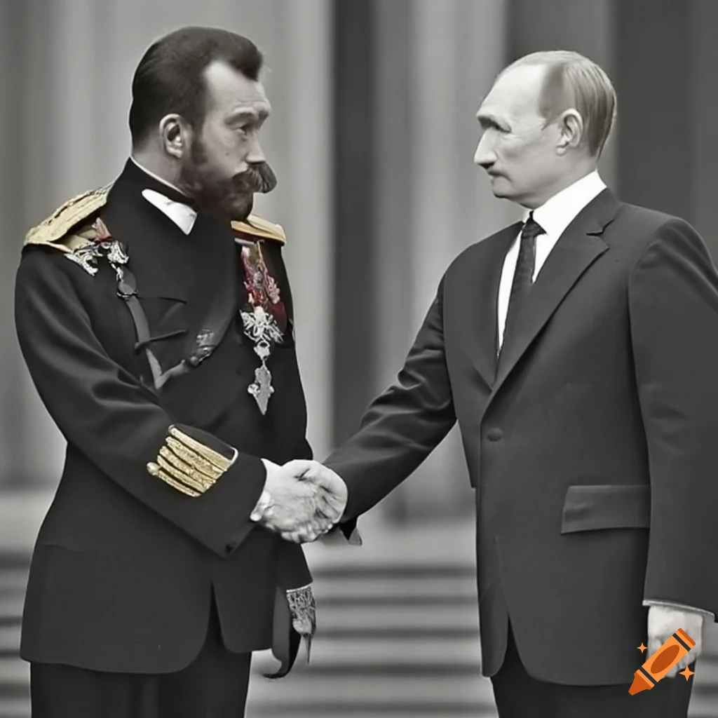 Tsar Nicholas II and Vladimir Putin shaking hands in a historical ...