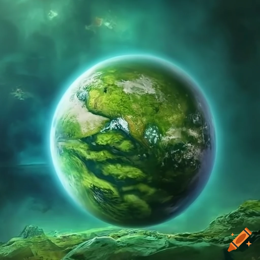 Fantasy green planet on Craiyon