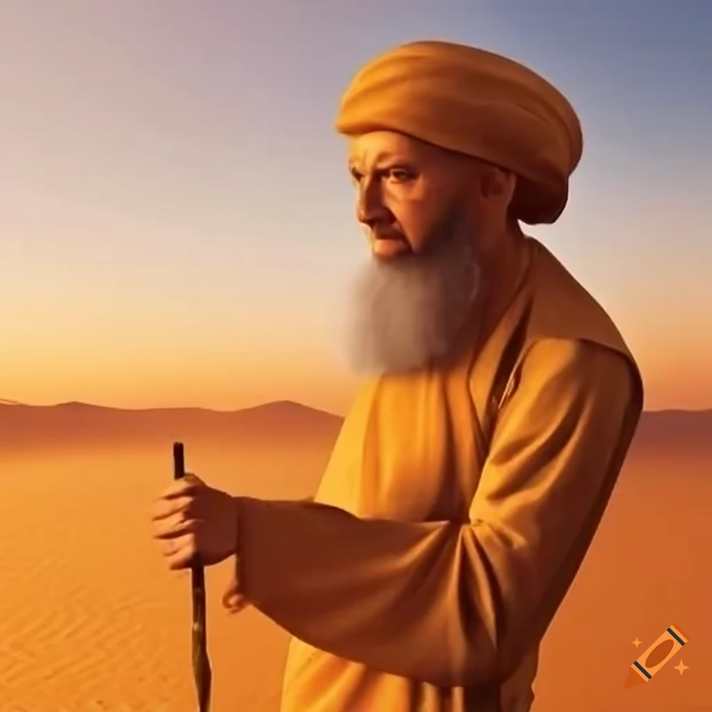 Muslim imam standing in the desert on Craiyon