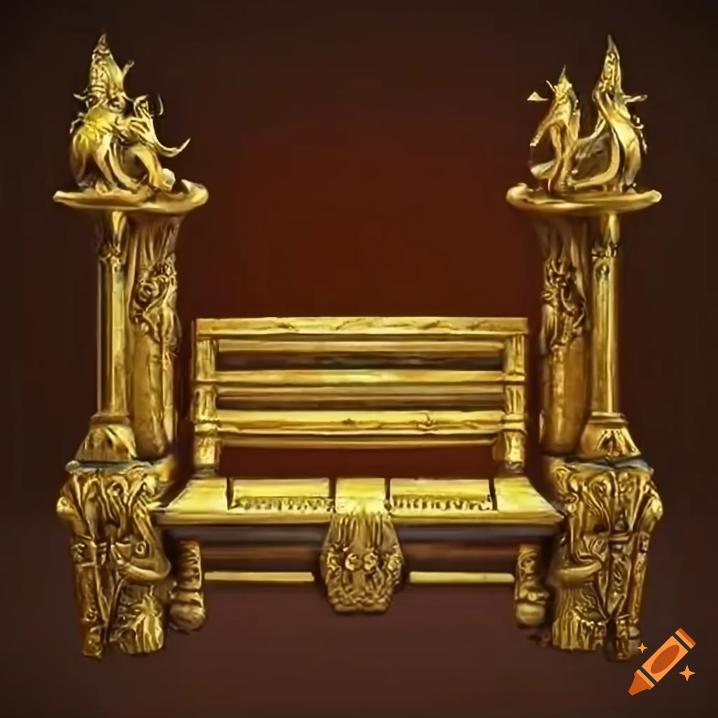 Two magical golden benches in medieval fantasy style on Craiyon