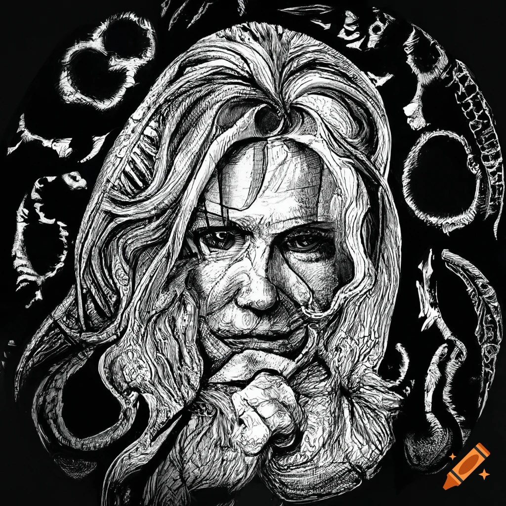 Pen sketch style illustration with high contrast depicting various ...