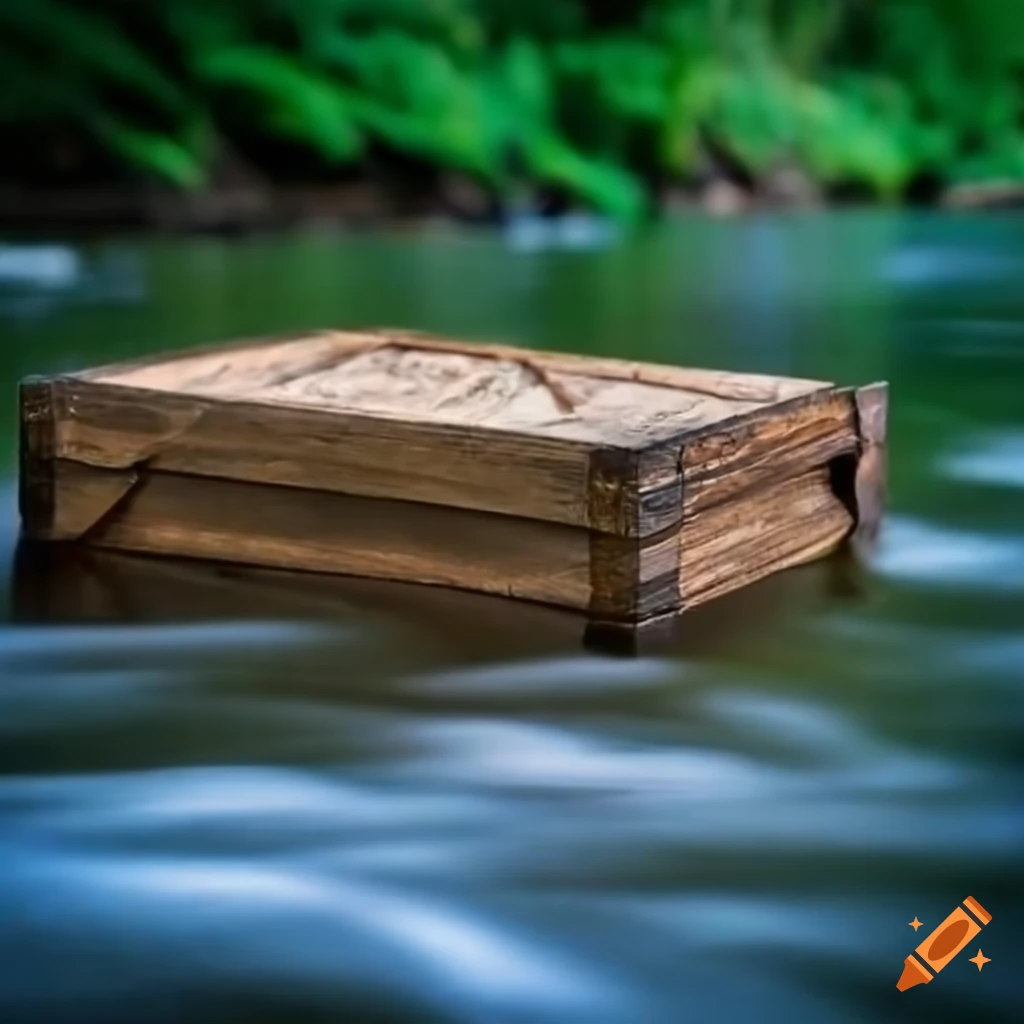 Wooden box in a river on Craiyon
