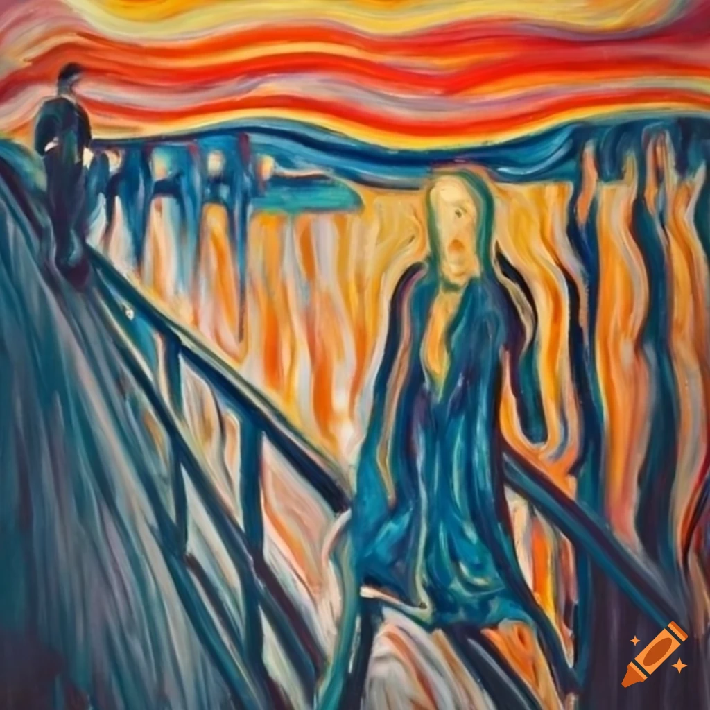 Abstract painting of a screaming man on a bridge inspired by munch on ...