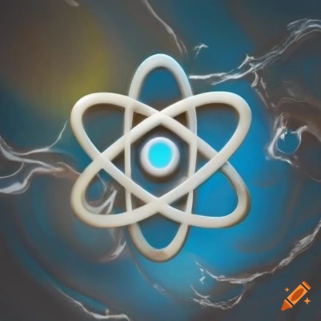 Atom symbol on marble blending with a face on Craiyon