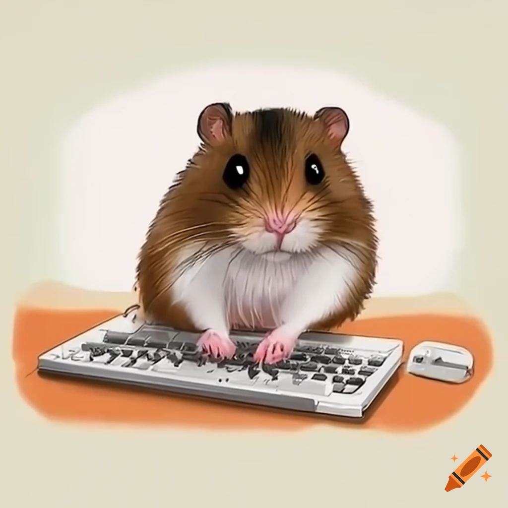 Adorable hamster typing on a keyboard on Craiyon