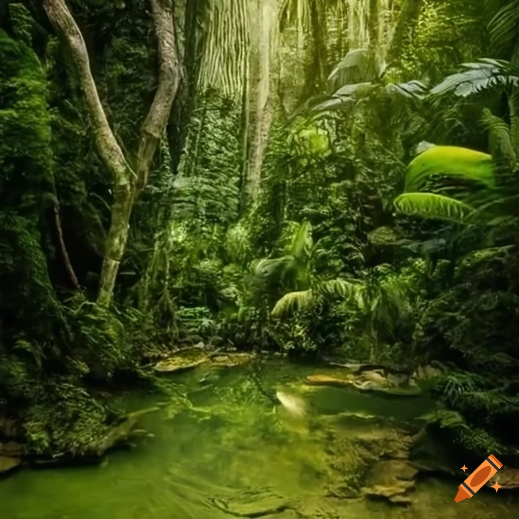 Alien tropical jungle teeming with wildlife on Craiyon