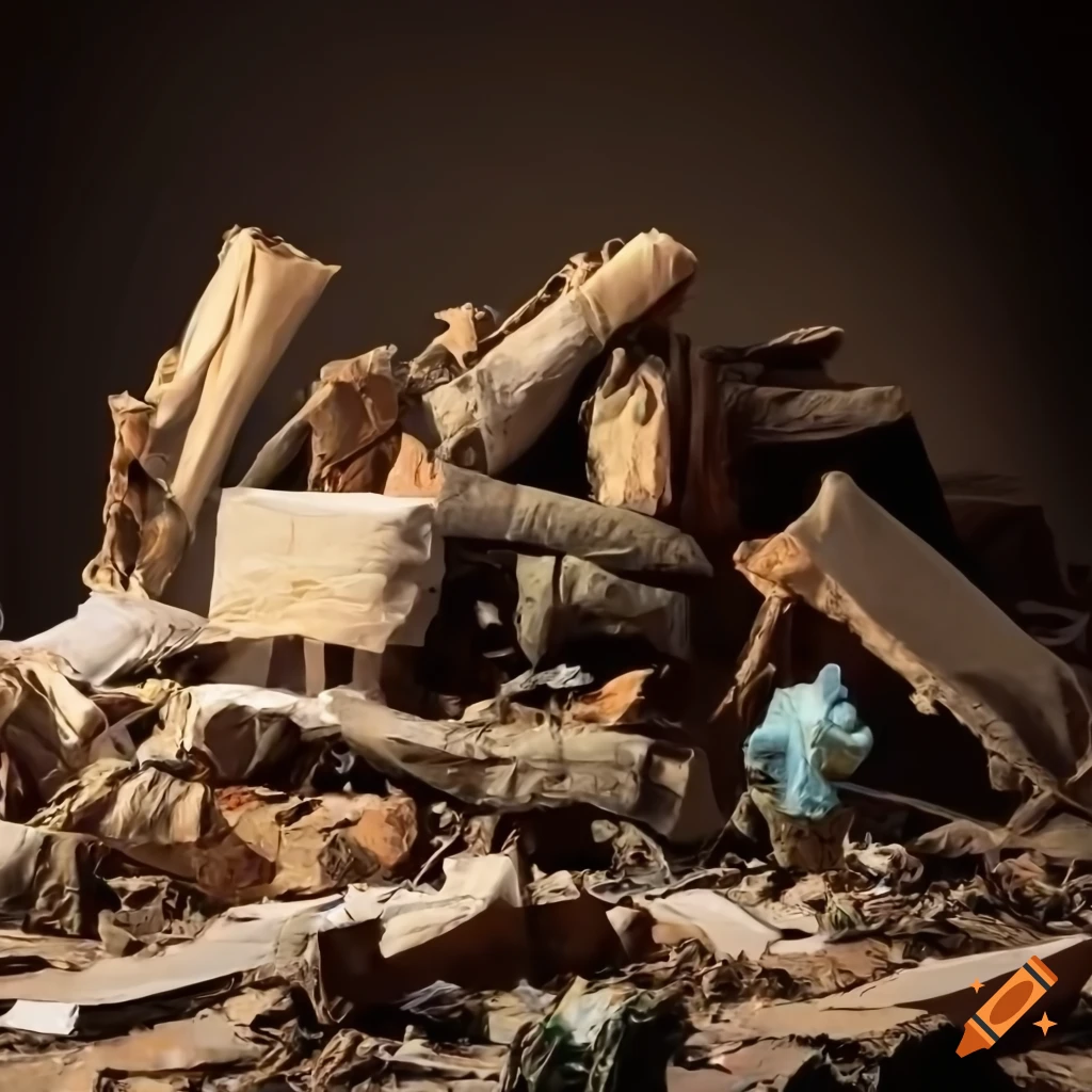 Pile of junk covered with a drapery in a dramatic landscape on Craiyon
