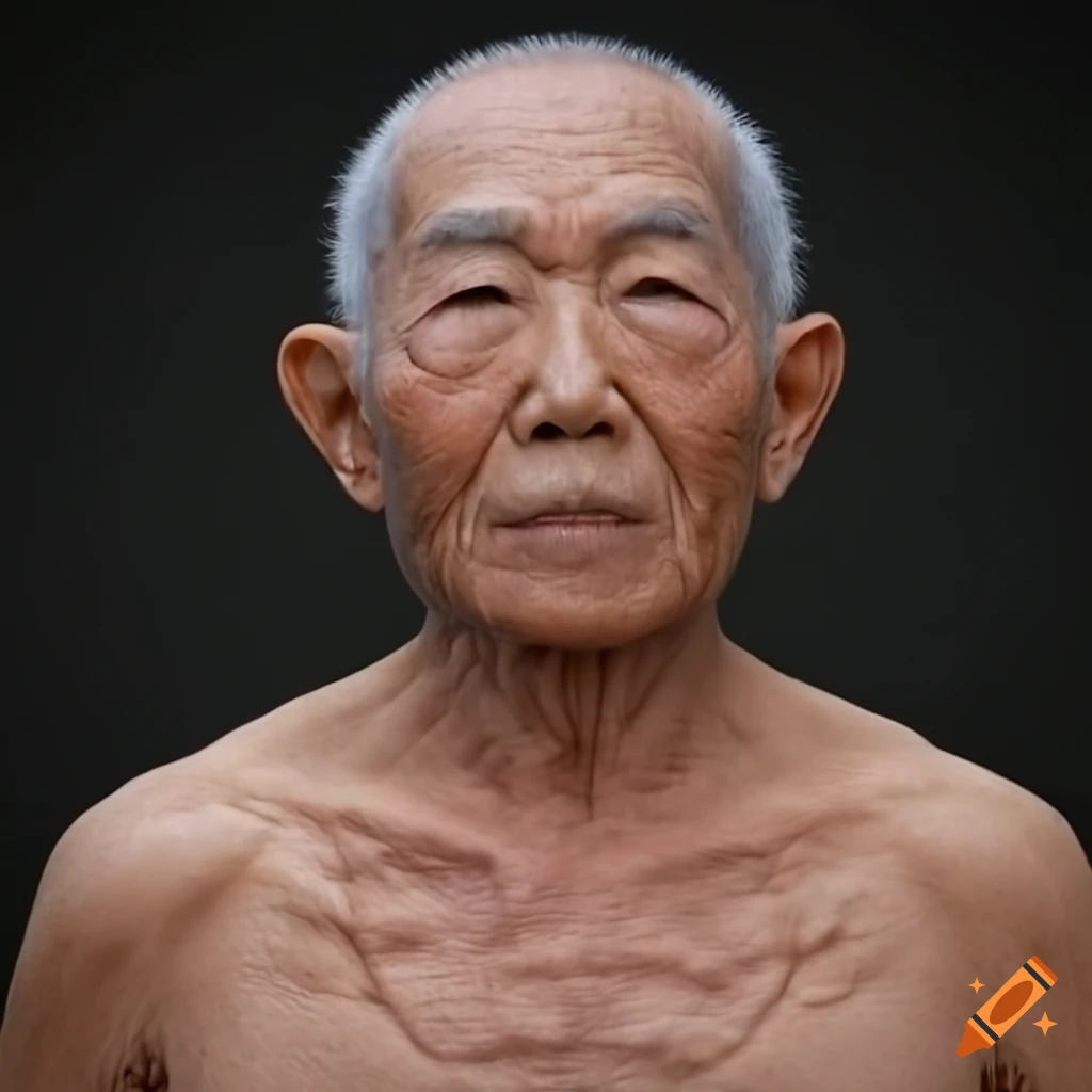 Elderly japanese man with textured skin and wrinkles on Craiyon