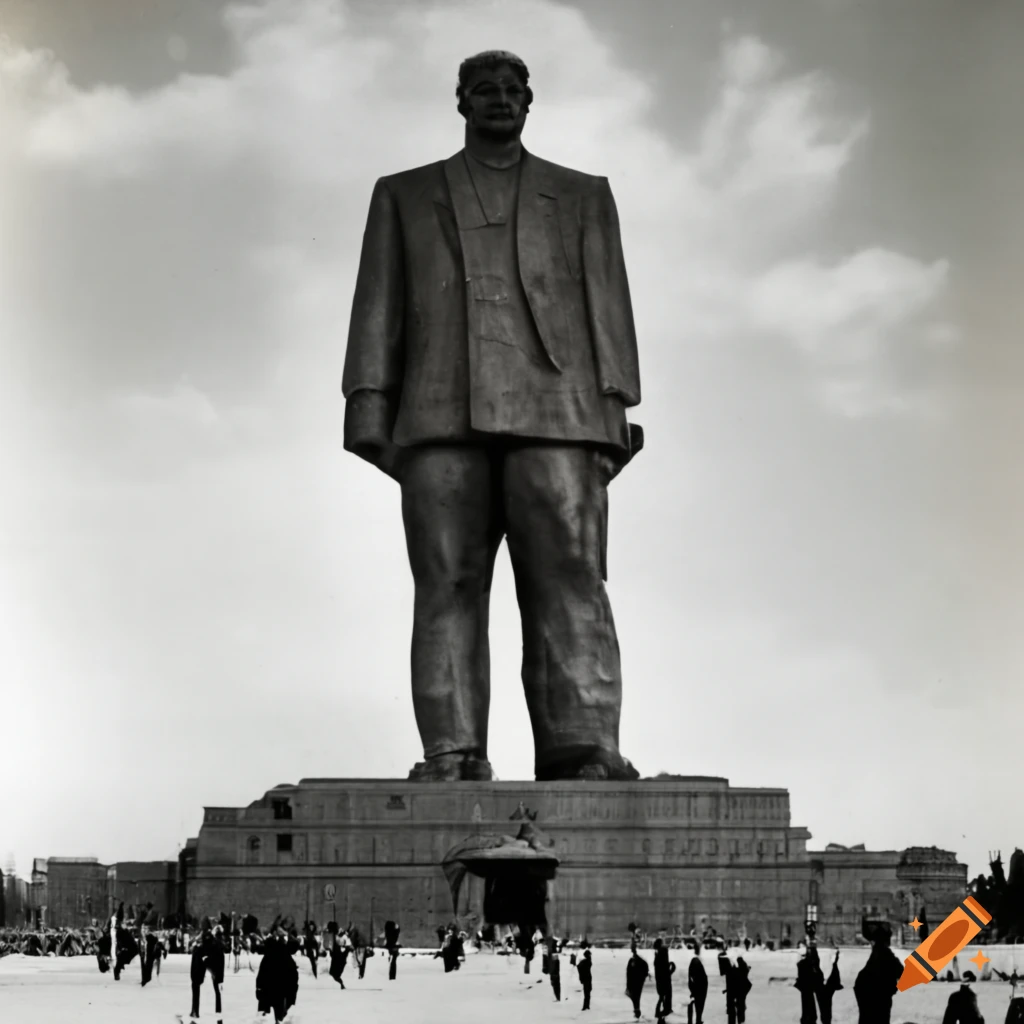 Vintage black and white photo of a Soviet era massive statue with ...