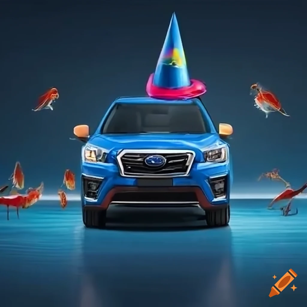 Blue 2019 Subaru Forester Premium with an opossum driver and party hats ...