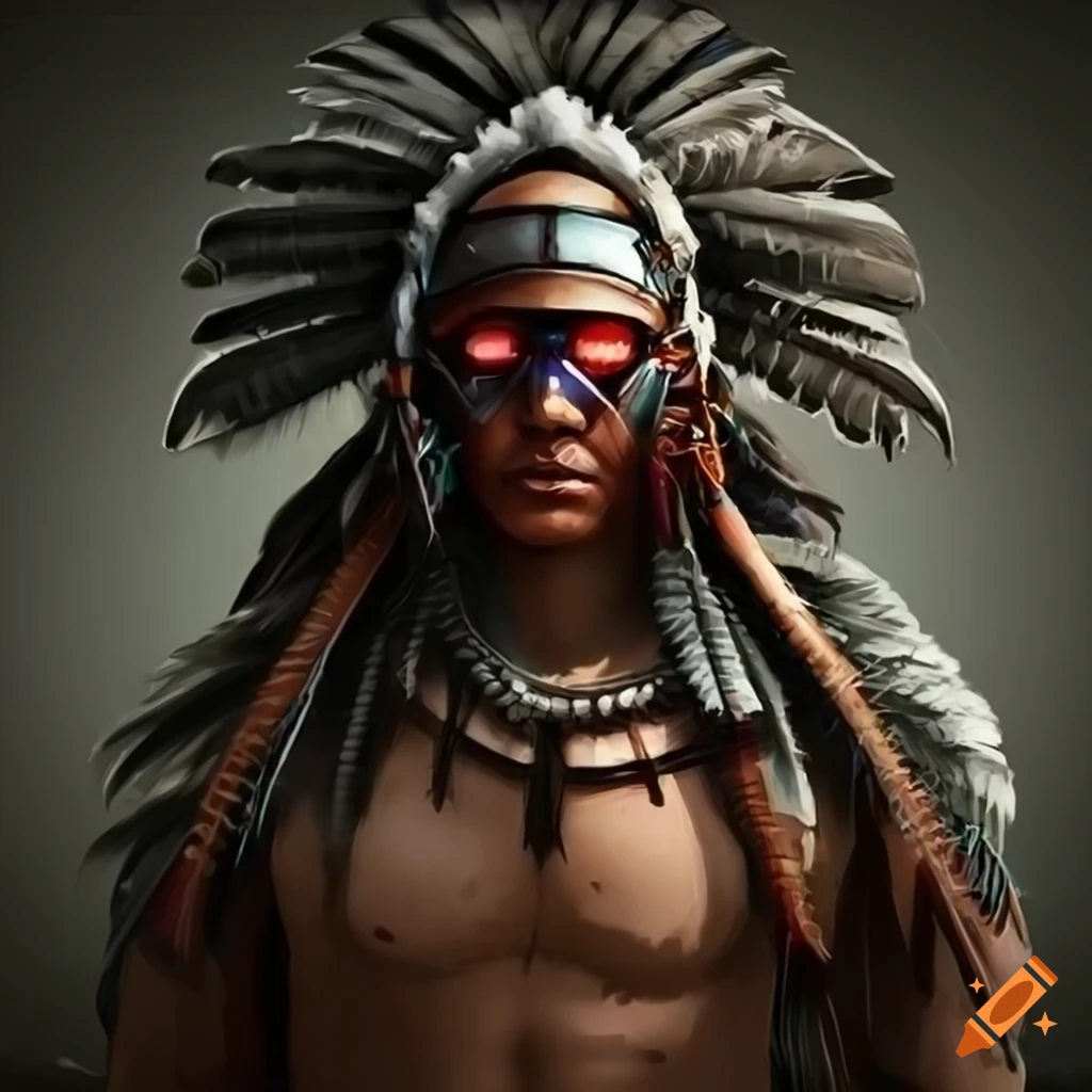 Futuristic native american warrior on Craiyon