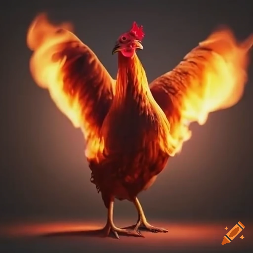 Curious chicken learning to make fire on Craiyon