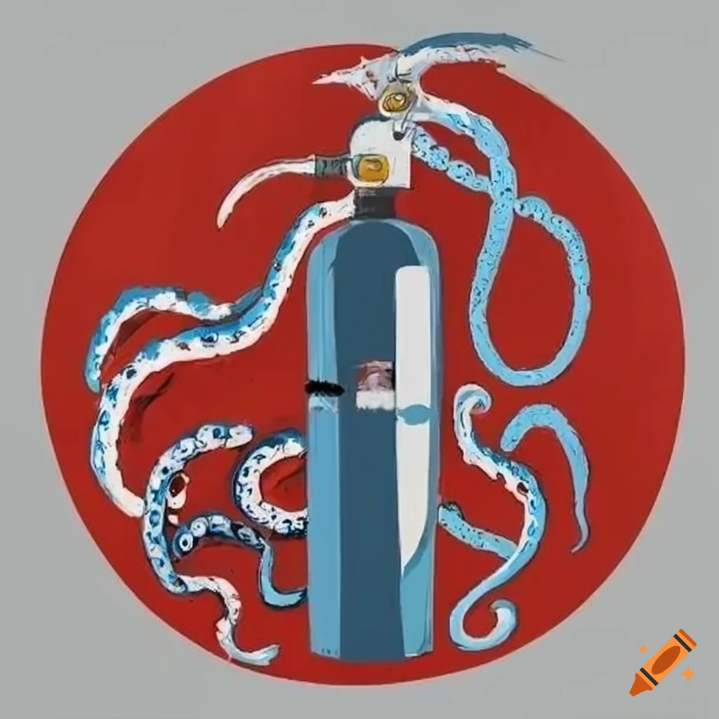 Fire extinguisher design with octopus tentacles logo on Craiyon