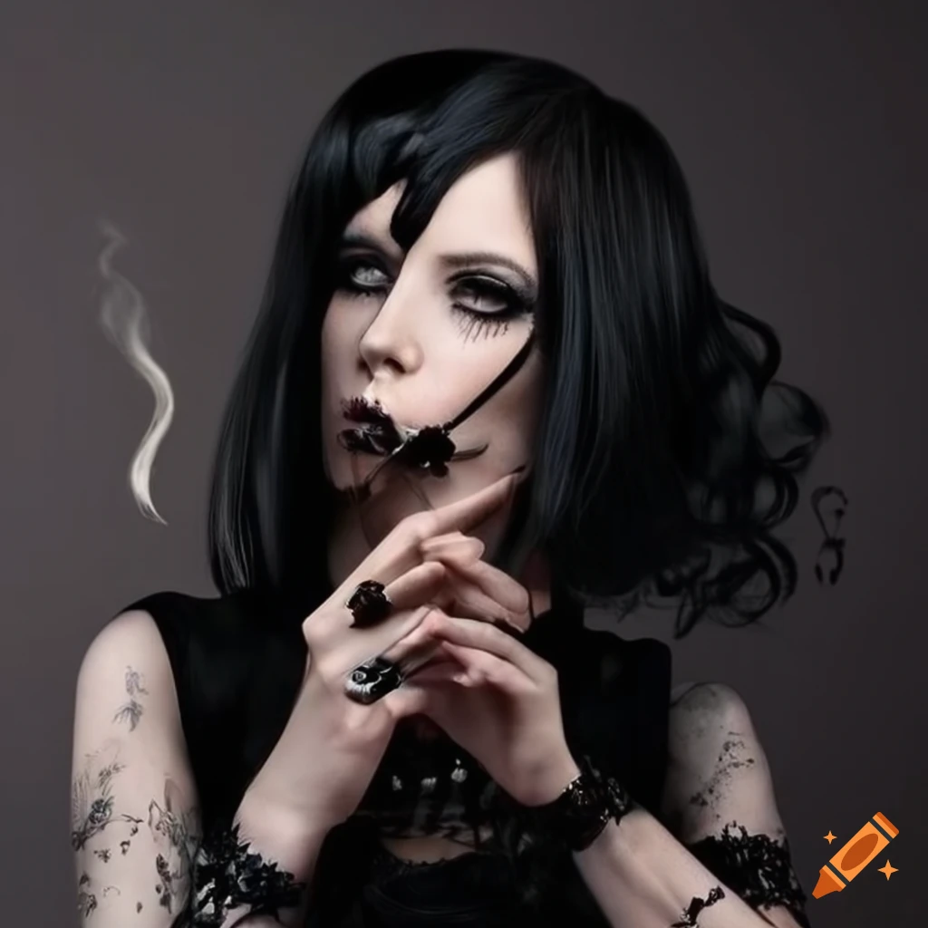 French gothic girl smoking a cigarette on Craiyon