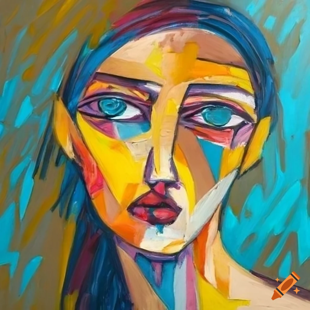Abstract cubist expressionist painting of a woman in oil on Craiyon