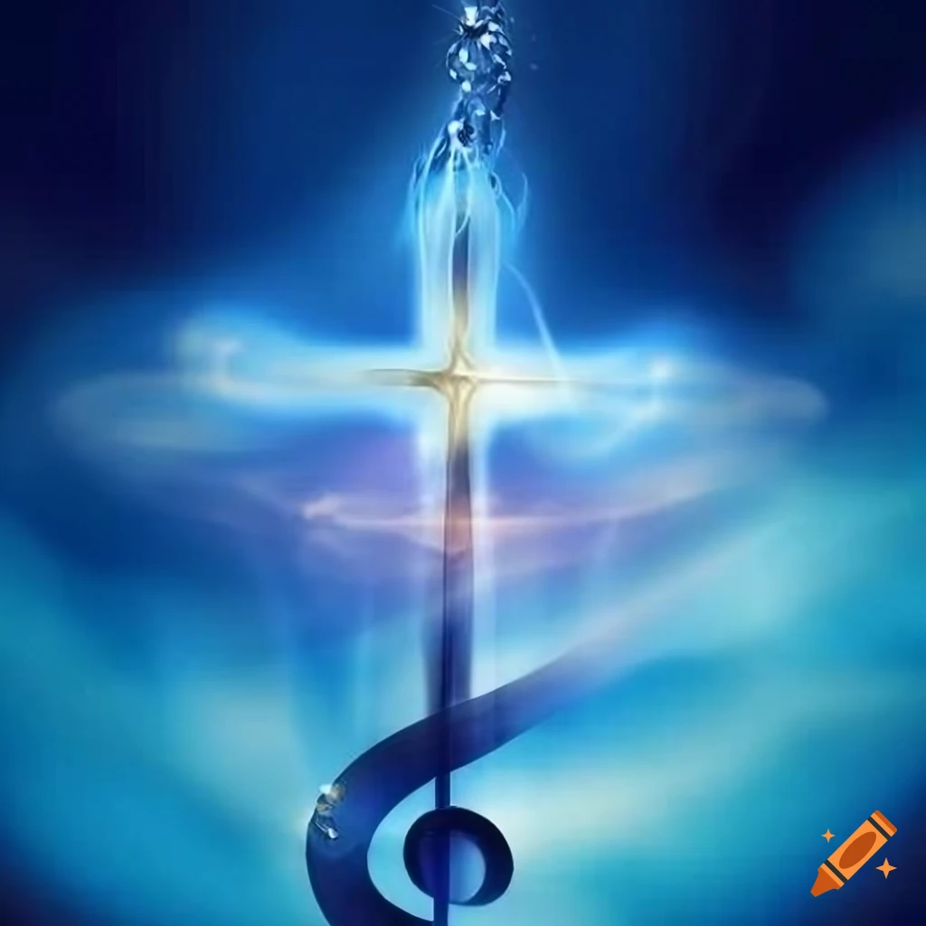 Christian artwork of blue sky with cross and holy spirit, with a ...