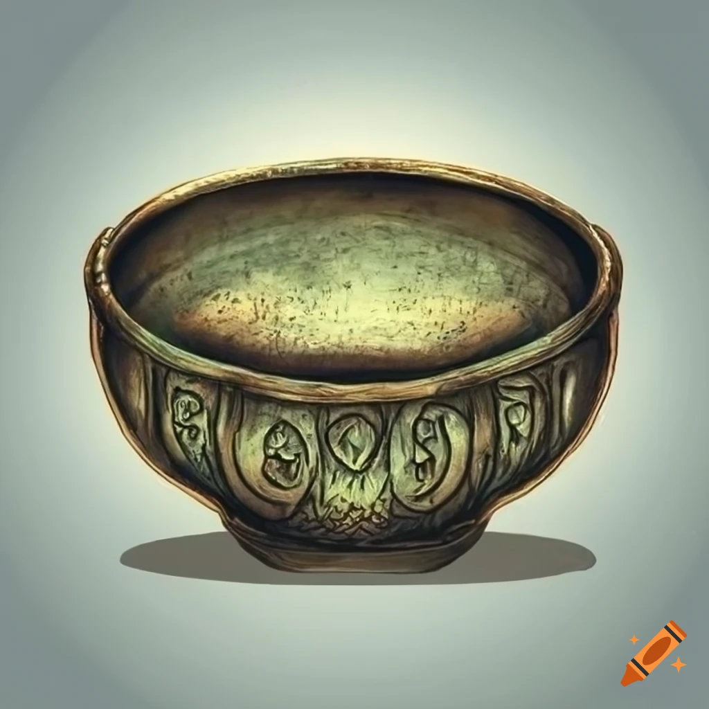 Ancient plain bronze bowl in fantasy art style on Craiyon